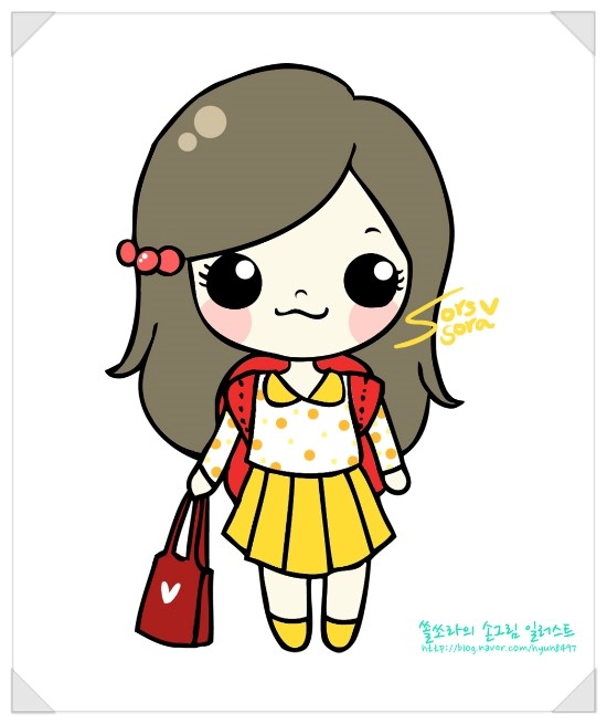 [손그림 일러스트] 귀여운 새학기 학생 캐릭터그리기 손그림강좌♪ 네이버 블로그