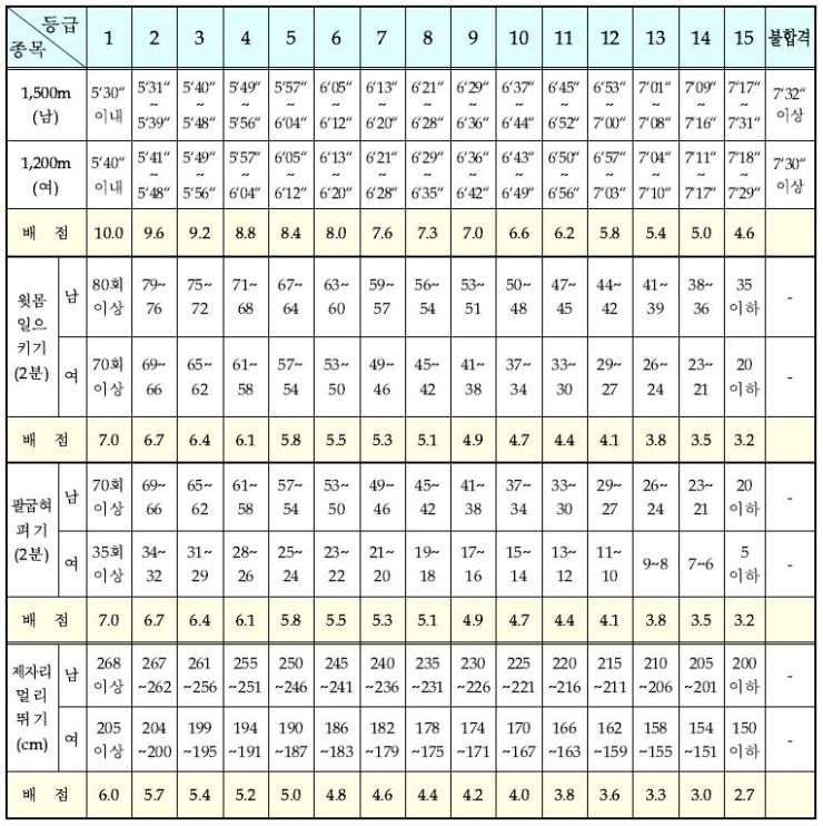 2018학년도 공군사관학교 체력검정 기준 And 실시요령 네이버 블로그
