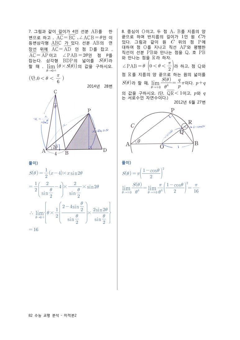 삼각함수 극한 응용도형 수능 교평 기출 문제 및 해설 네이버 블로그